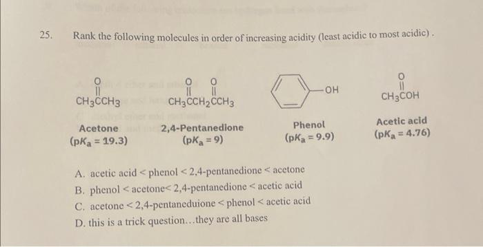 Solved Rank The Following Molecules In Order Of Increasing