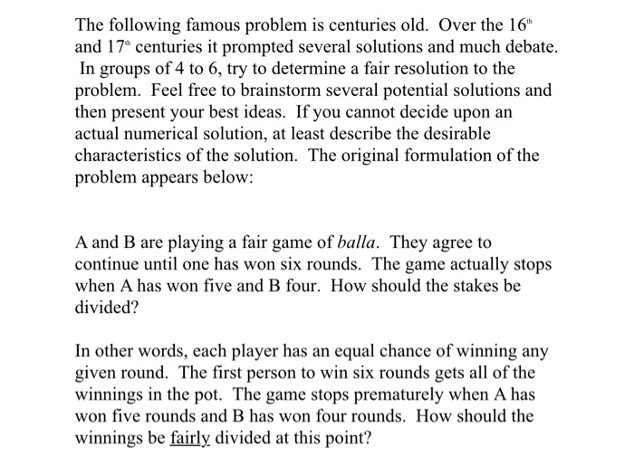 Solved The following famous problem is centuries old. Over | Chegg.com
