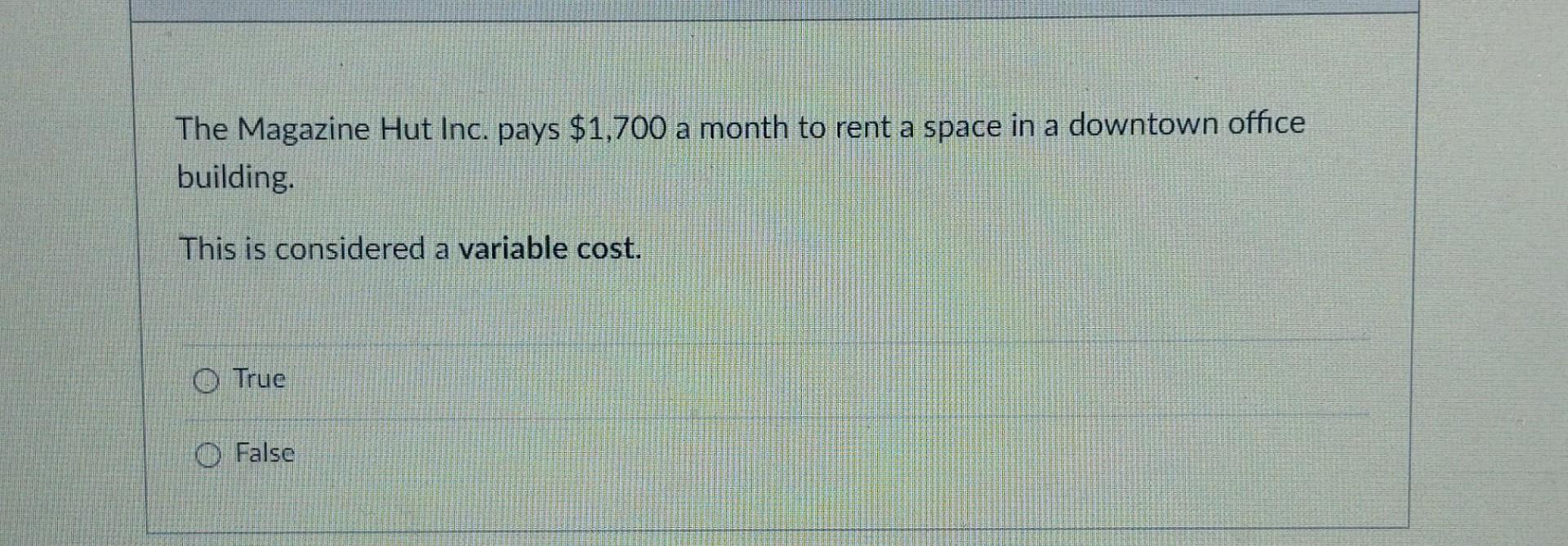 Solved The Magazine Hut Inc. pays $1,700 a month to rent a | Chegg.com