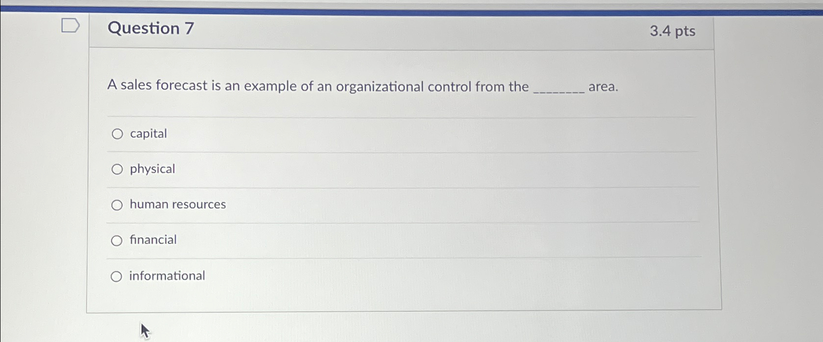 Solved Question 73.4ptsA sales forecast is an example of an | Chegg.com