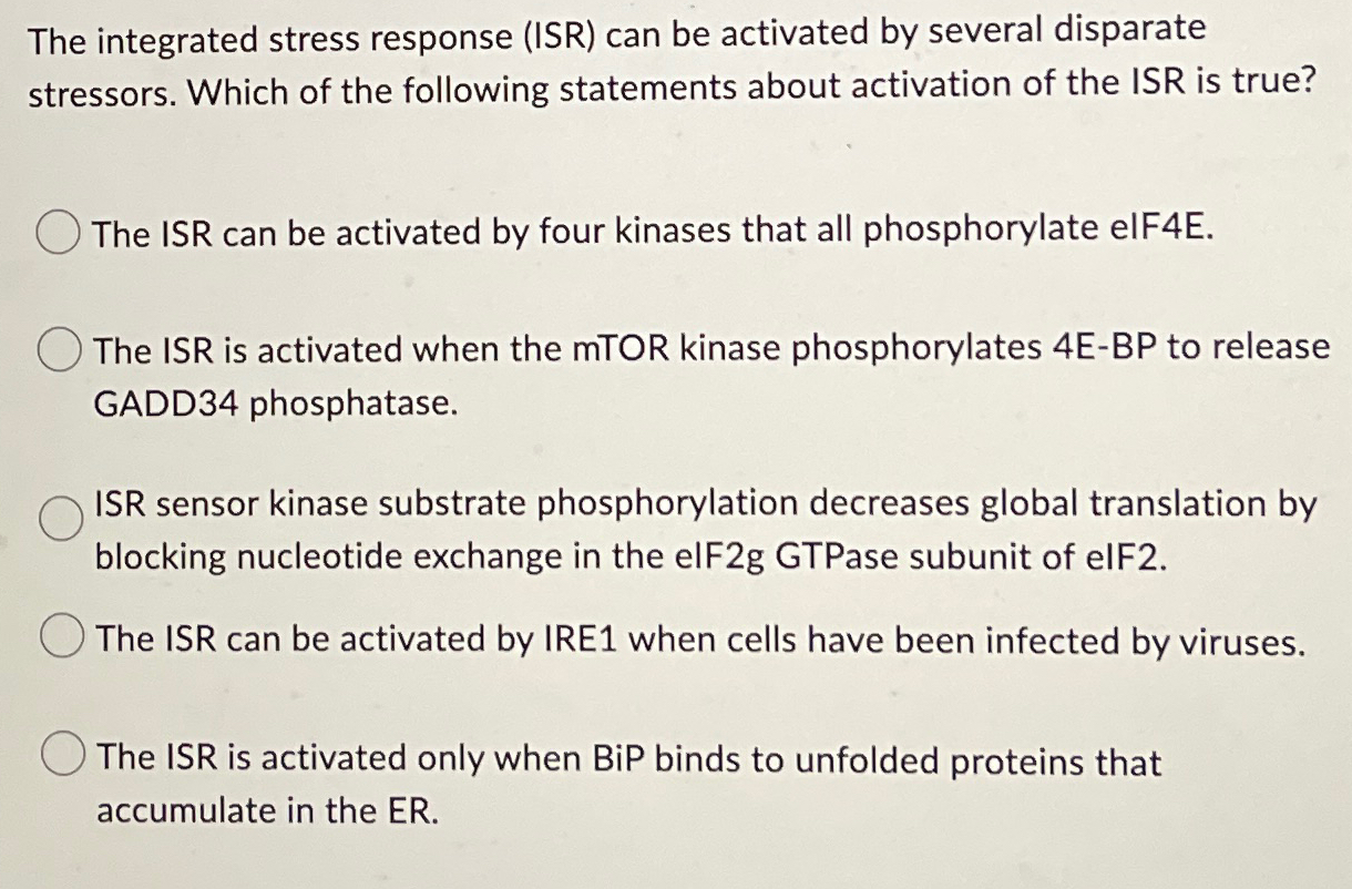Solved The integrated stress response (ISR) ﻿can be | Chegg.com