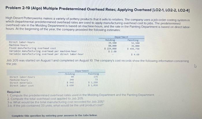 Solved Problem 2-19 (Algo) Multiple Predetermined Overhead | Chegg.com