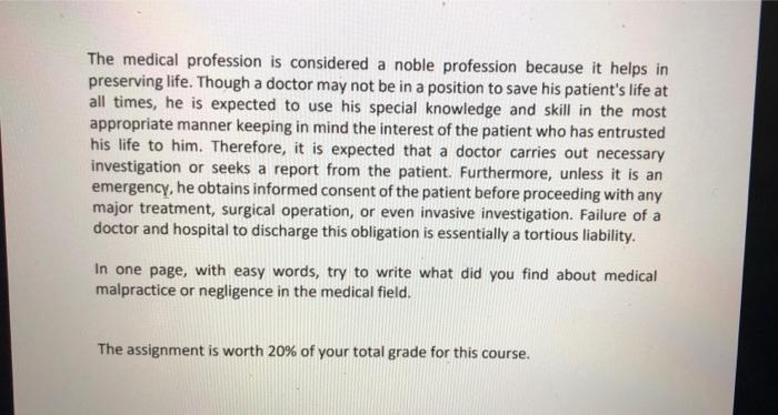 Solved The medical profession is considered a noble | Chegg.com