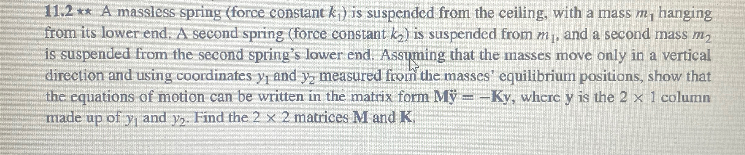Solved 11.2***** ﻿A massless spring (force constant k1 ) ﻿is | Chegg.com
