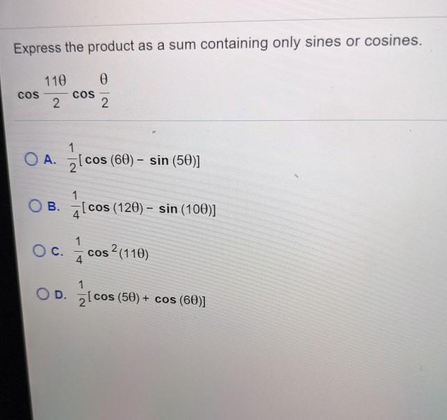 Solved Express the product as a sum containing only sines or | Chegg.com