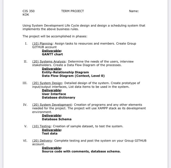 Solved Using System Development Life Cycle design and design | Chegg.com