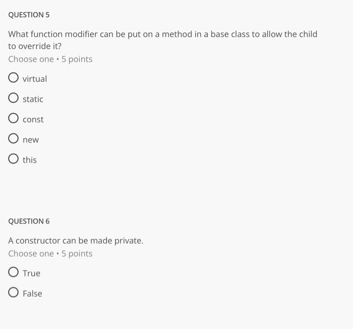 Solved What function modifier can be put on a method in a | Chegg.com