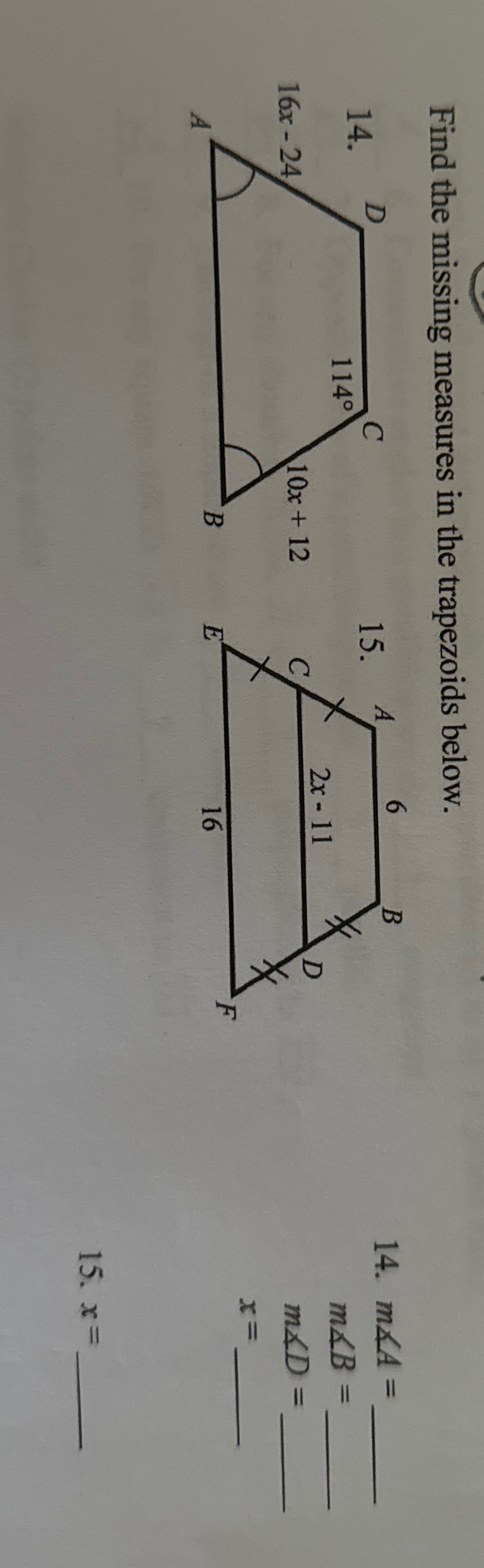 Find the missing measures in the trapezoids | Chegg.com