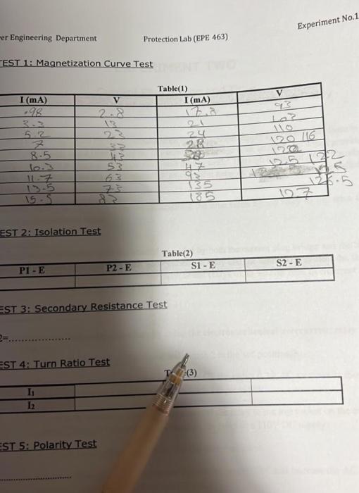 EST 1: Maqnetization Curve Test EST 2: Isolation Test | Chegg.com