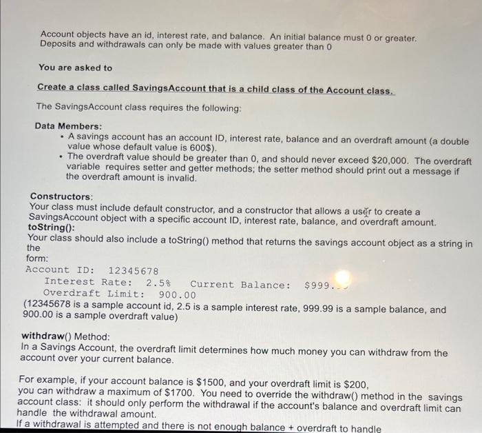 Solved A class called Account is defined as follows public | Chegg.com