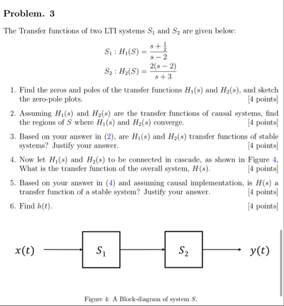 Solved Problem. 3The Transfer functions of two LTI systems | Chegg.com