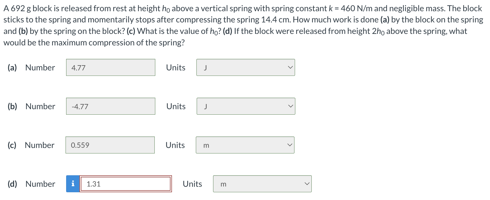 Solved A 692g ﻿block is released from rest at height h0 | Chegg.com