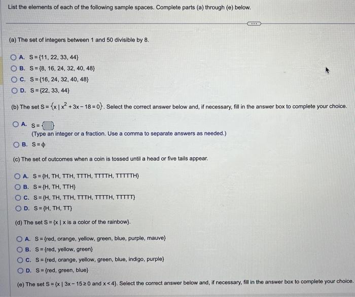 Solved List the elements of each of the following sample | Chegg.com