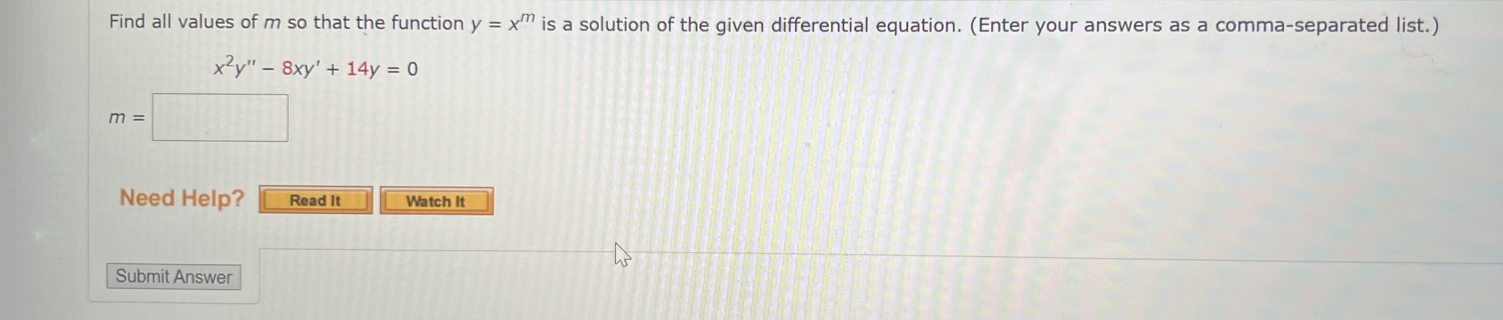 Solved Find all values of m ﻿so that the function y=xm ﻿is a | Chegg.com
