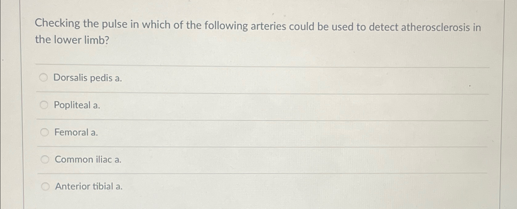 Solved Checking the pulse in which of the following arteries | Chegg.com