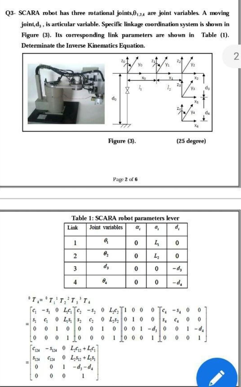 Solved Q3- SCARA robot has three motational joints,61,24 are | Chegg.com