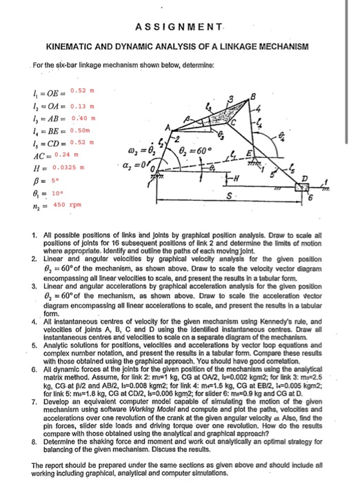 ASSIGNMENT KINEMATIC AND DYNAMIC ANALYSIS OF A | Chegg.com