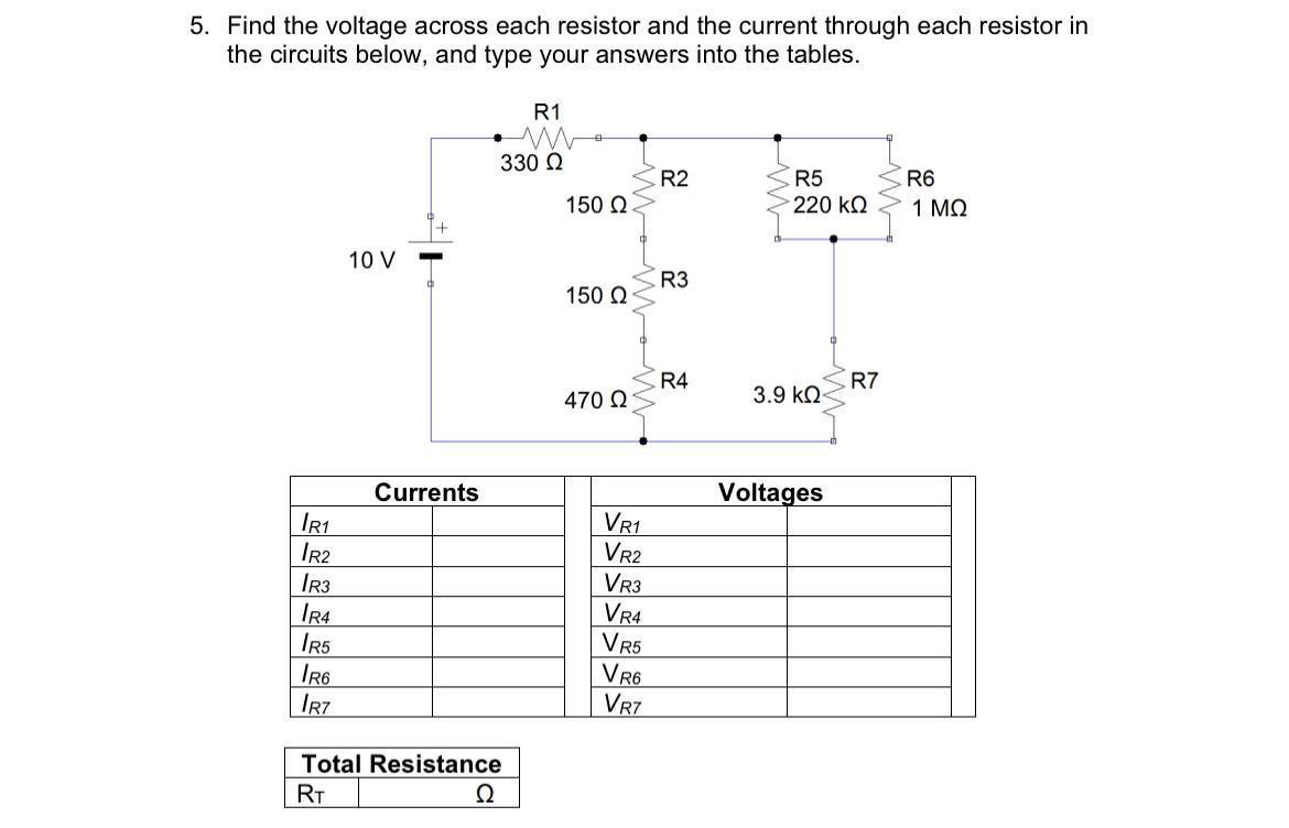 Solved Find the voltage across each resistor and the current | Chegg.com