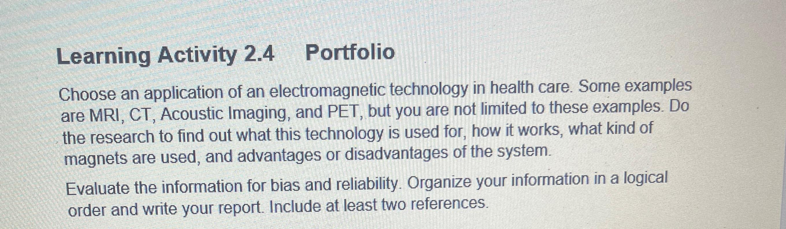 Solved Learning Activity 2.4 ﻿PortfolioChoose an application | Chegg.com