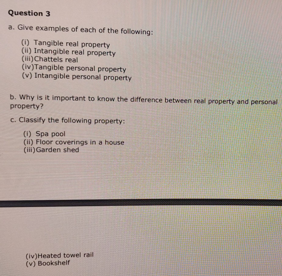 Solved Question 3 a. Give examples of each of the following: | Chegg.com