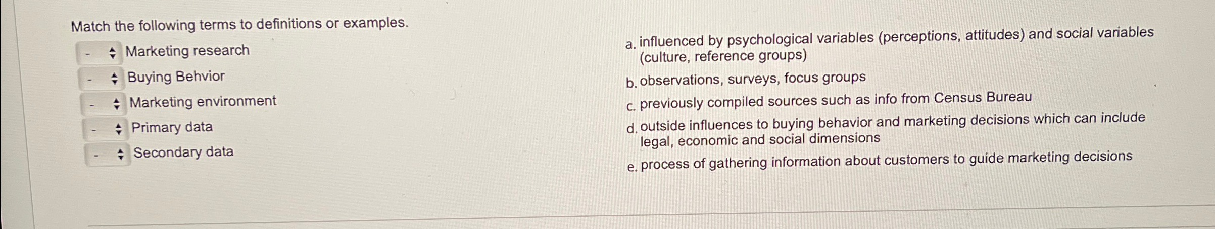 Solved Match the following terms to definitions or | Chegg.com