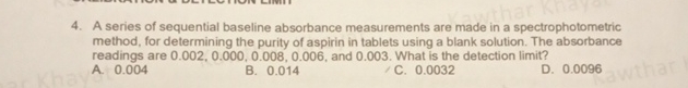 Solved A series of sequential baseline absorbance | Chegg.com