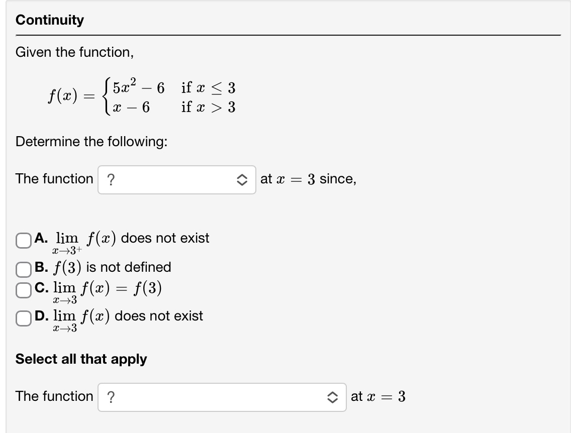 Solved ContinuityGiven the | Chegg.com