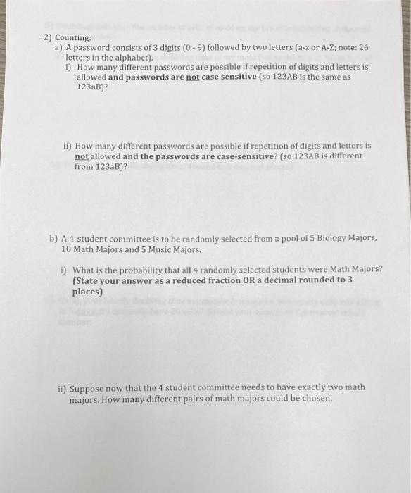Solved 2) Counting: a) A password consists of 3 digits (0 - | Chegg.com