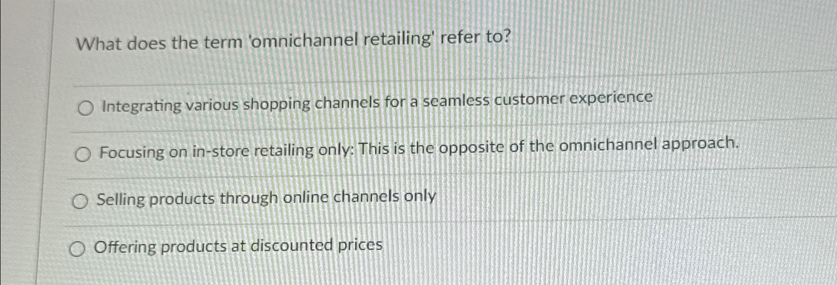 Solved What does the term 'omnichannel retailing' refer | Chegg.com