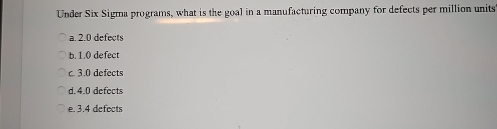 Solved Under Six Sigma programs, what is the goal in a | Chegg.com