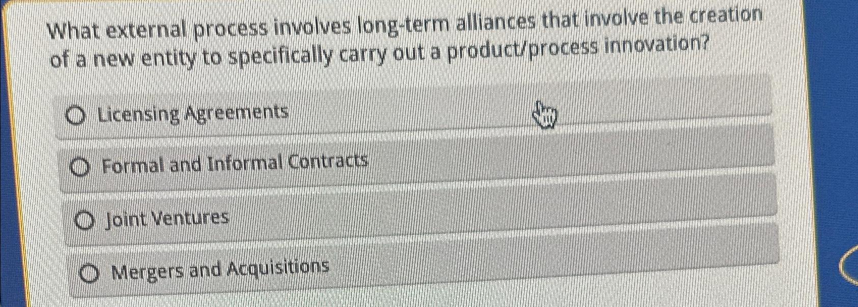 Solved What external process involves long-term alliances | Chegg.com