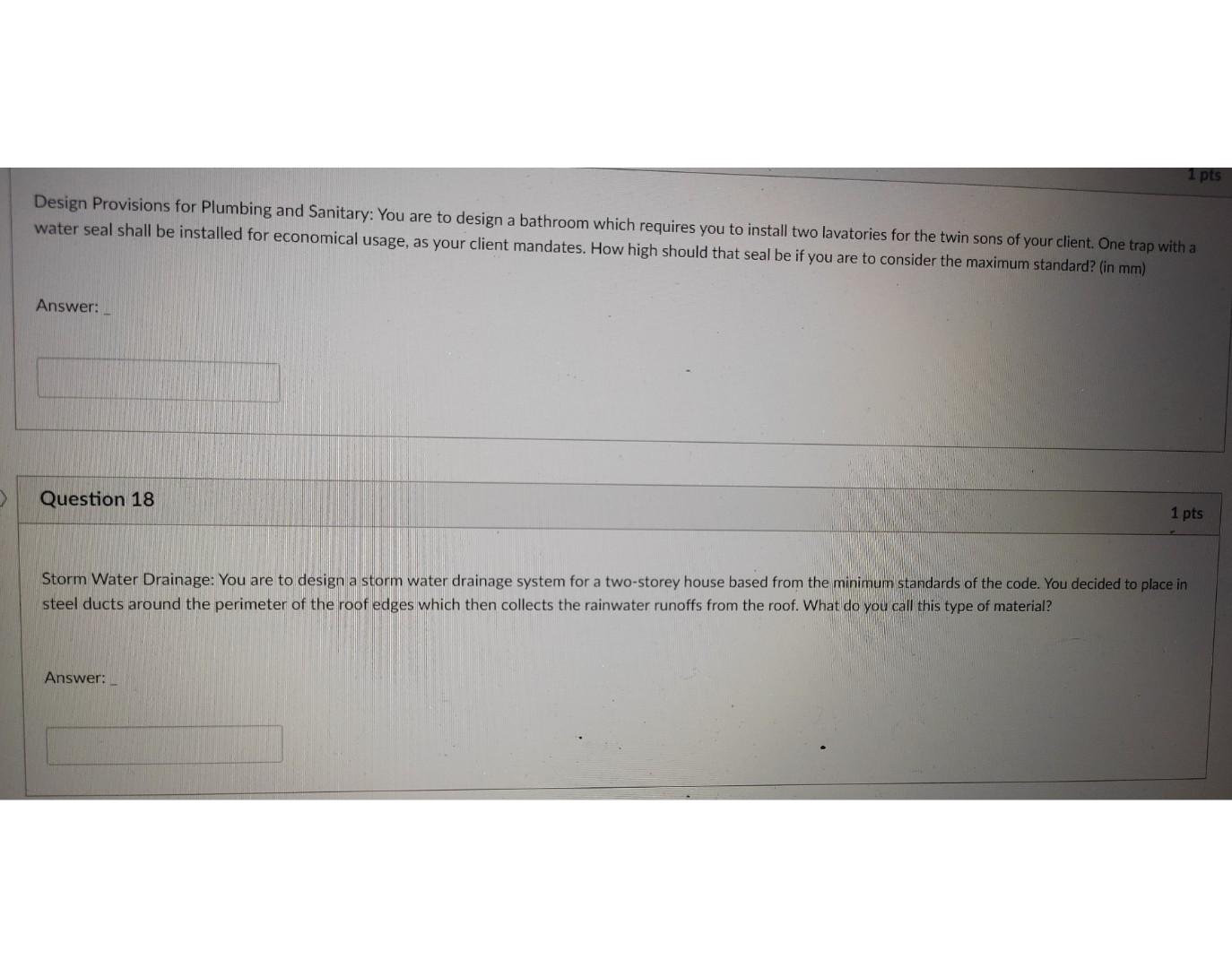 Solved 1 pts Design Provisions for Plumbing and Sanitary: | Chegg.com