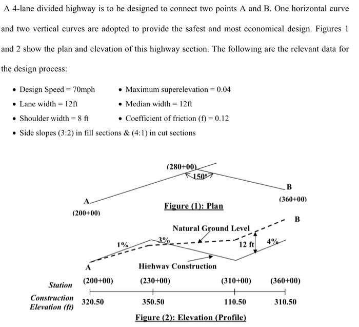 A 4-lane divided highway is to be designed to connect | Chegg.com