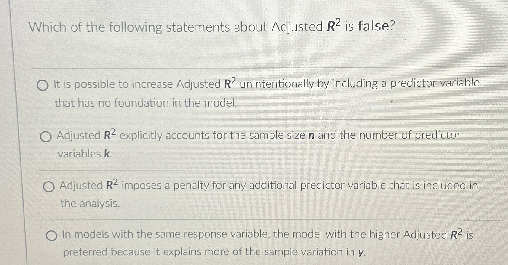 Solved Which of the following statements about Adjusted R2 | Chegg.com