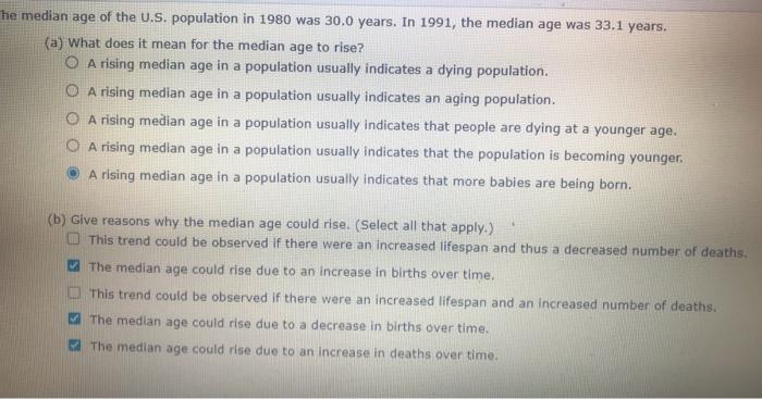 Solved he median age of the U.S. population in 1980 was 30.0 | Chegg.com