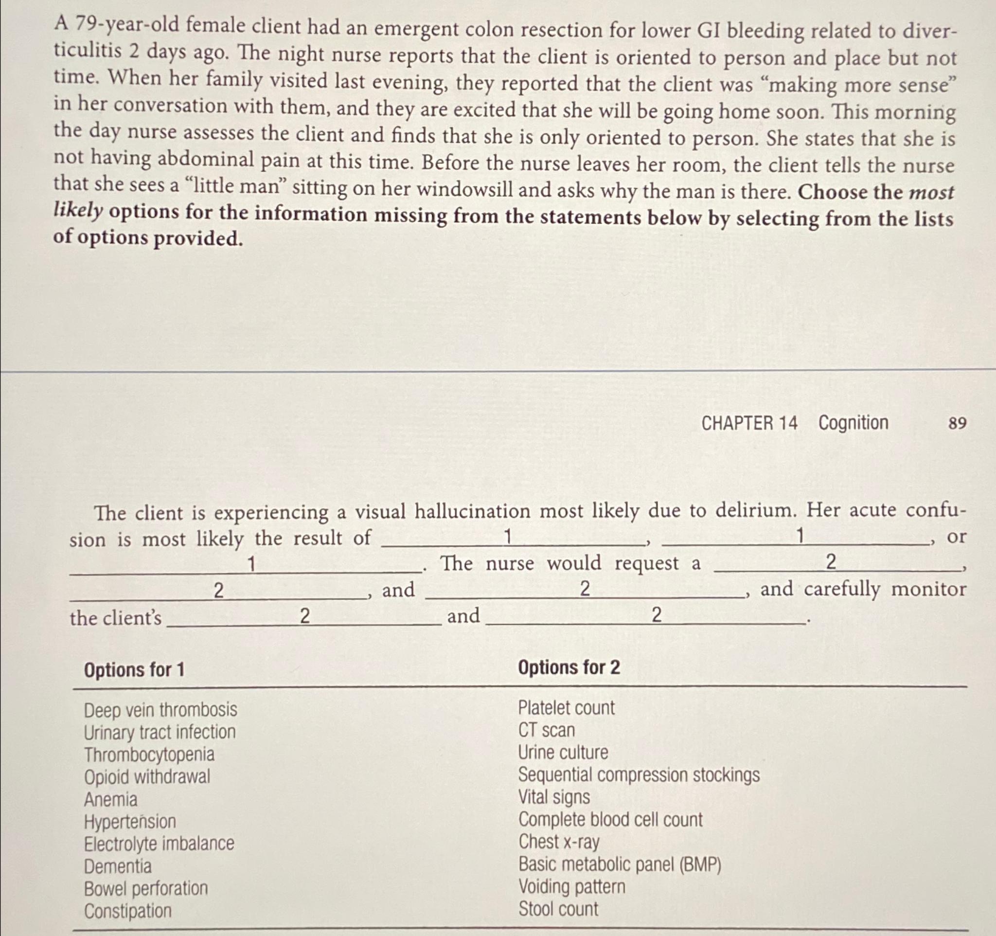 Solved A 79-year-old female client had an emergent colon | Chegg.com