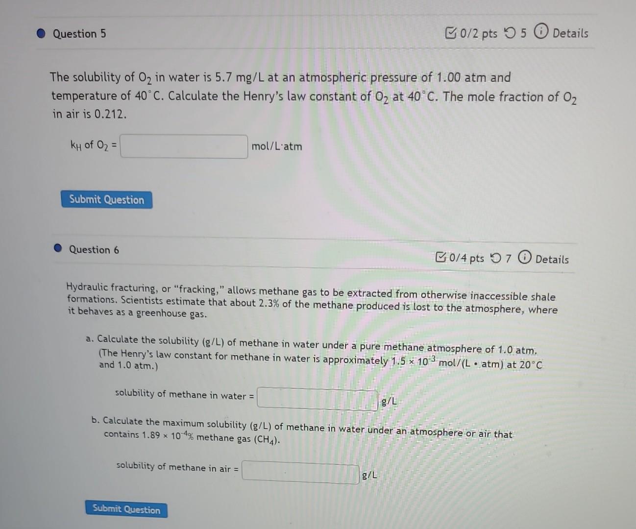 [Solved]: help with 5&6 The solubility of O2 in wat