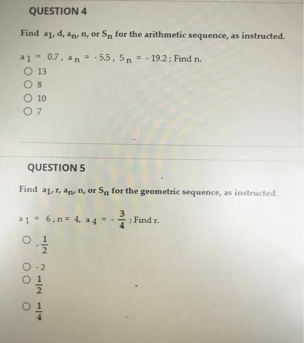 Solved Find a1,d,an,n, or Sn for the arithmetic sequence, as | Chegg.com