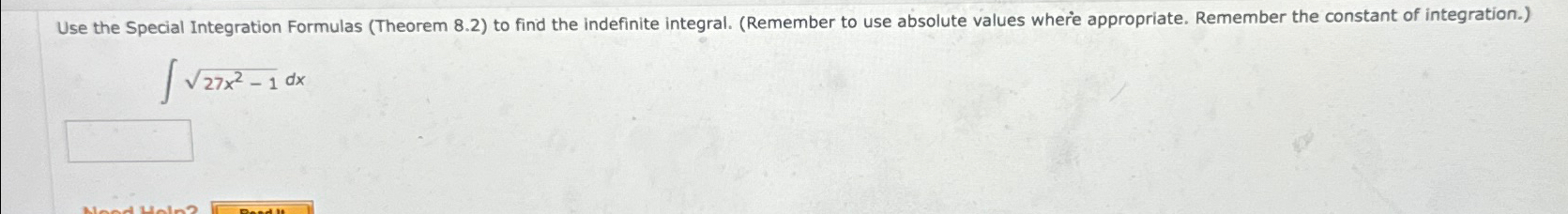 Solved Use the Special Integration Formulas (Theorem 8.2) | Chegg.com