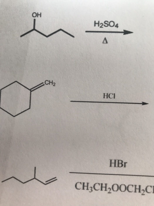 Solved 겨 1) og 2) DMS H/Ni ОН H2SO4 д CH2 НСІ HBr | Chegg.com