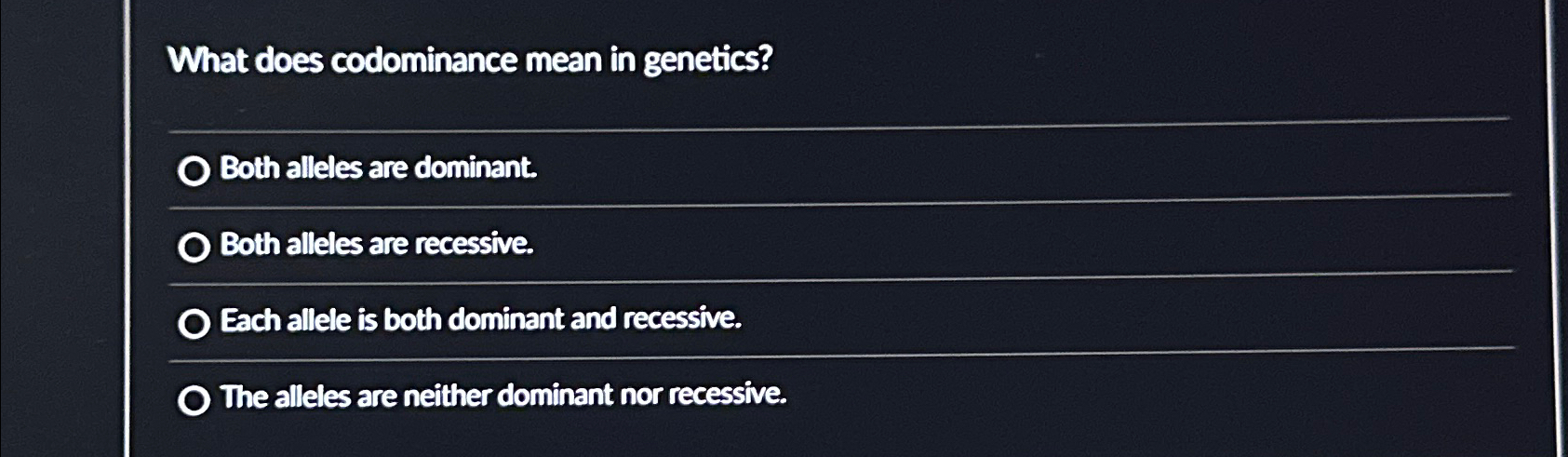 Solved What does codominance mean in genetics?Both alleles | Chegg.com