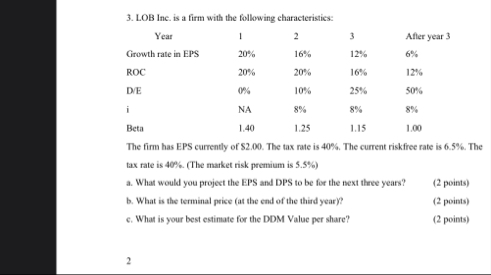 Solved LOB Inc. is a firm with the following | Chegg.com