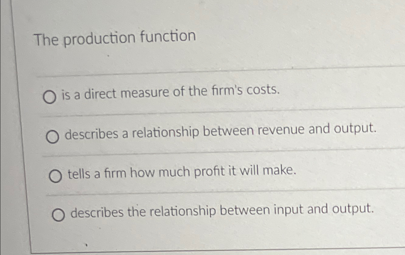 Solved The production functionq,is a direct measure of the | Chegg.com