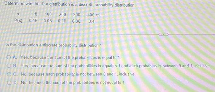 Solved Determine whether the distribution is a discrete | Chegg.com