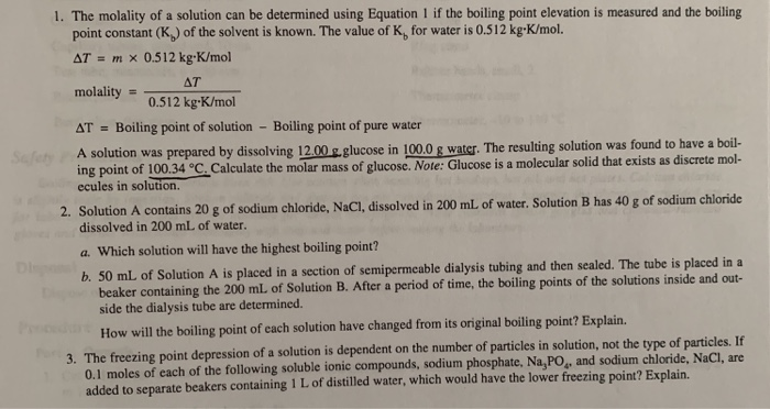 Solved 1. The molality of a solution can be determined using | Chegg.com