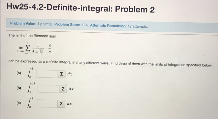 Solved Hw25-4.2-Definite-integral: Problem 2 Problem Value: | Chegg.com