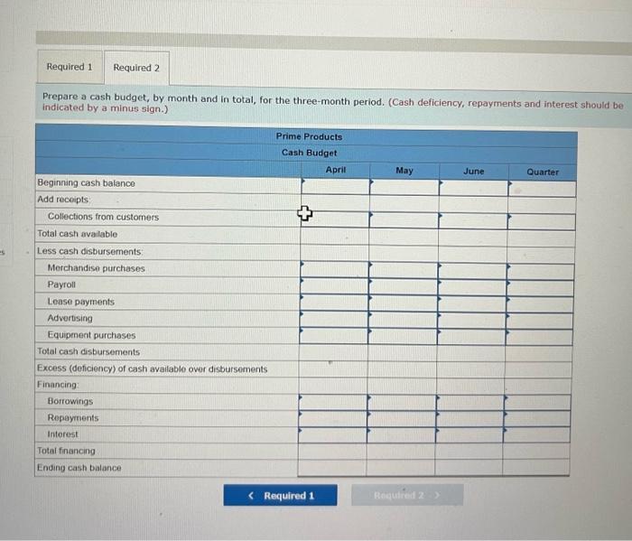 Solved Required 1 Required 2 Prepare a cash budget, by month | Chegg.com