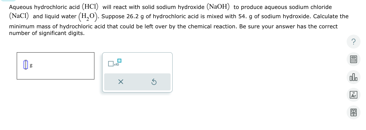 Solved Aqueous hydrochloric acid (HCl) ﻿will react with | Chegg.com