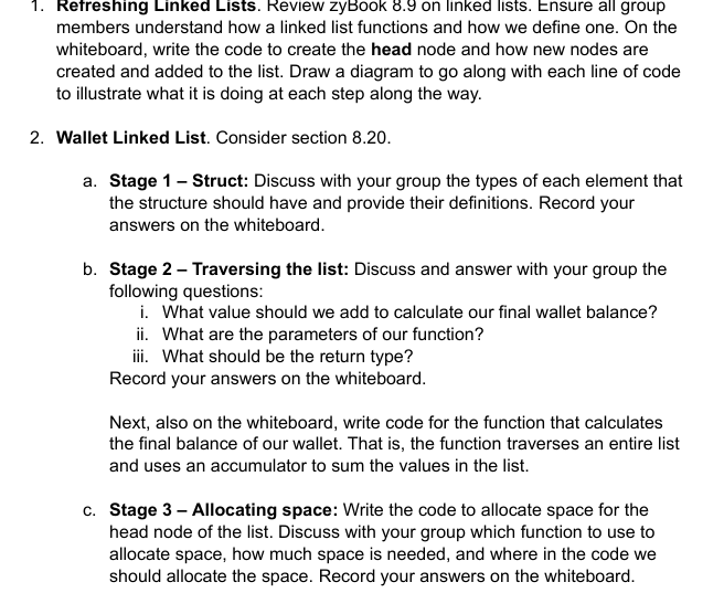 Solved Retreshing Linked Lists. Review zyBook 8.9 ﻿on linked | Chegg.com
