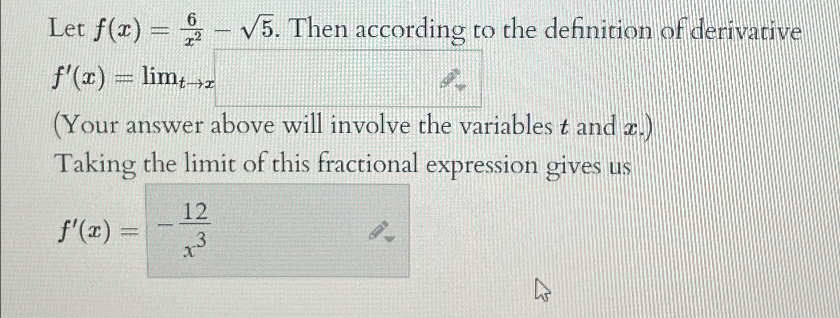 Solved Let f(x)=6x2-52. ﻿Then according to the definition of | Chegg.com